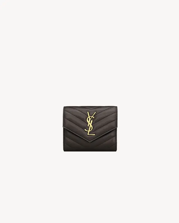 Saint Laurent Cassandre Compact Tri Fold Wallet In Lambskin - Urban Grey