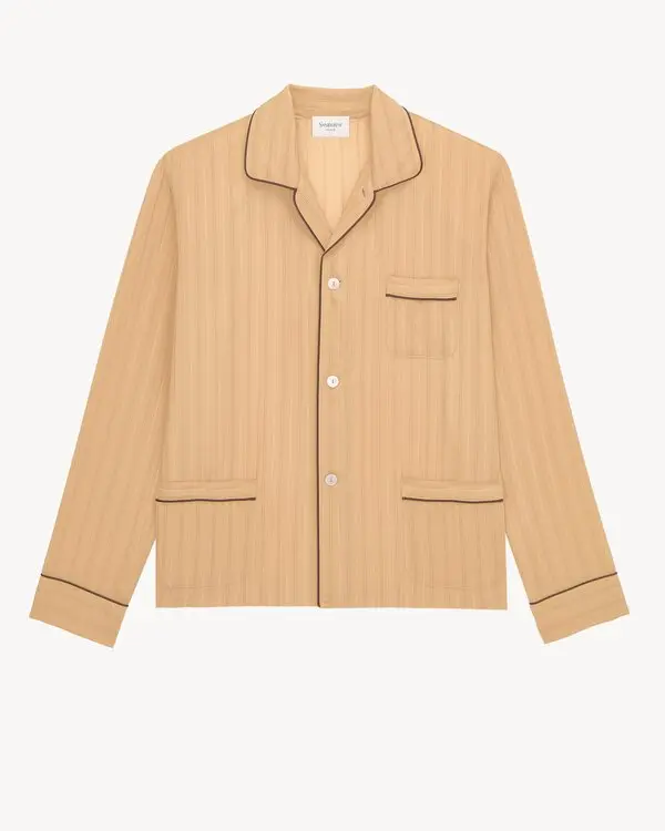 Saint Laurent Pajama Top In Striped Silk - Beige/nude/taupe