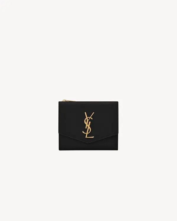 Saint Laurent One Sizeptown Compact Wallet In Grain De Poudre Leather - Black