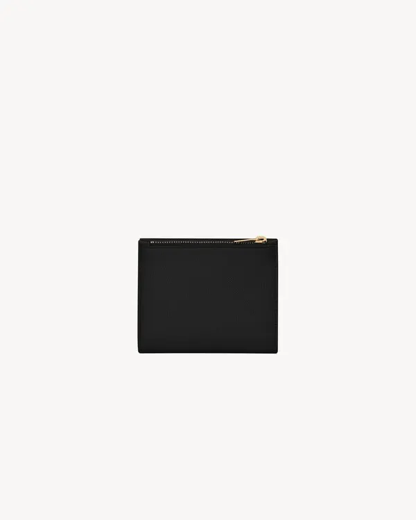 Saint Laurent One Sizeptown Compact Wallet In Grain De Poudre Leather - Black