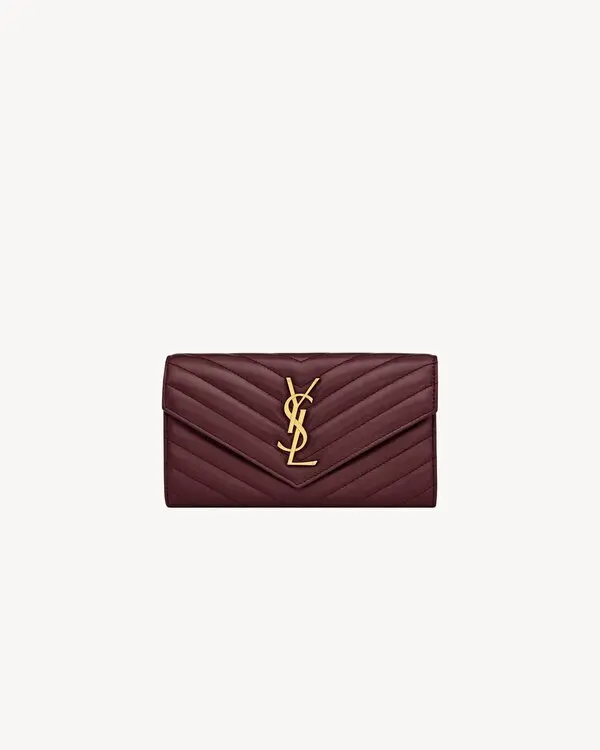Saint Laurent Cassandre Large Flap Wallet In Lambskin - Rouge Cabernet