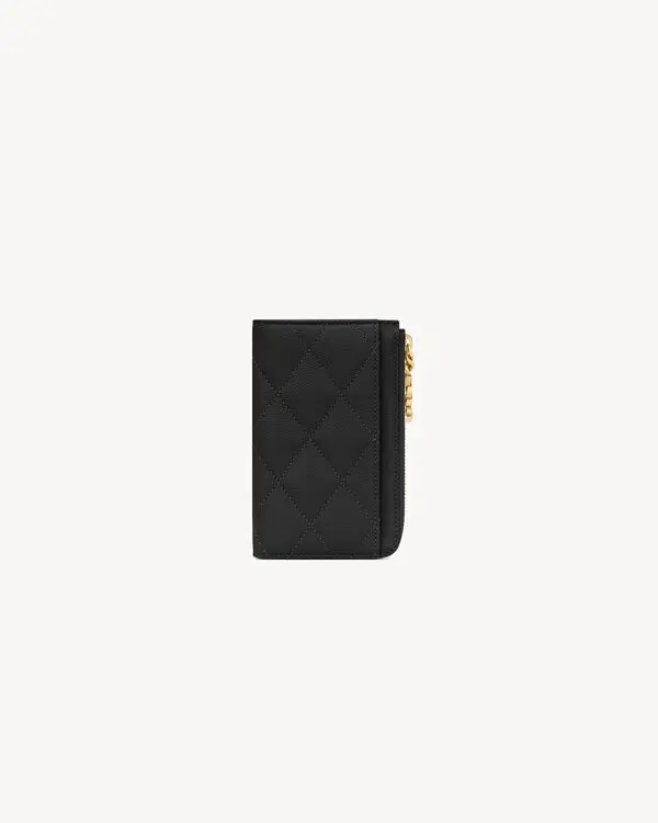 Saint Laurent Cassandre Bijou Zip Card Case In Grain De Poudre Leather - Black