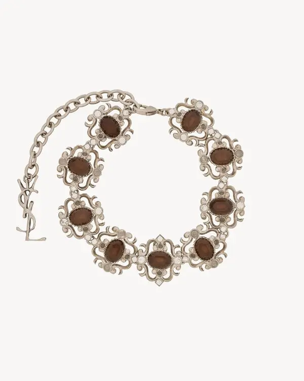 Saint Laurent Crystal Flower Bracelet In Metal - Smoked Topaz And Crystal