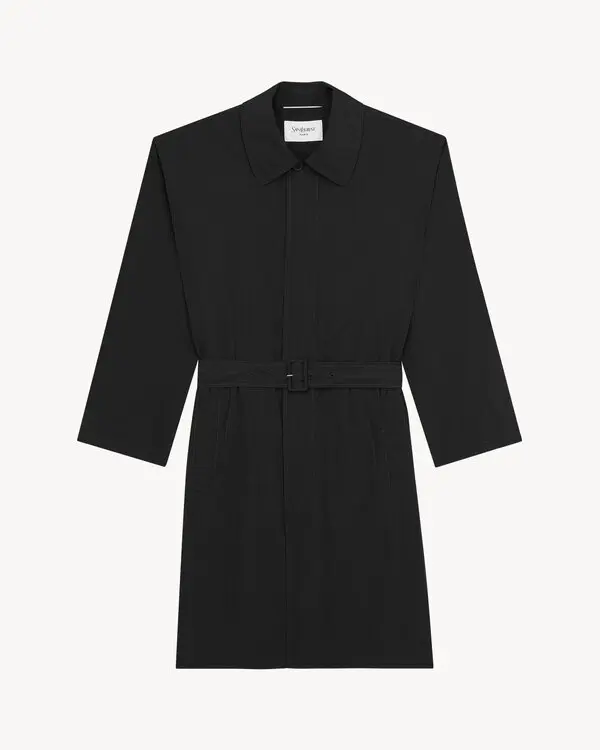 Saint Laurent Water-repellent Trench Coat In Crinkled Nylon - Noir