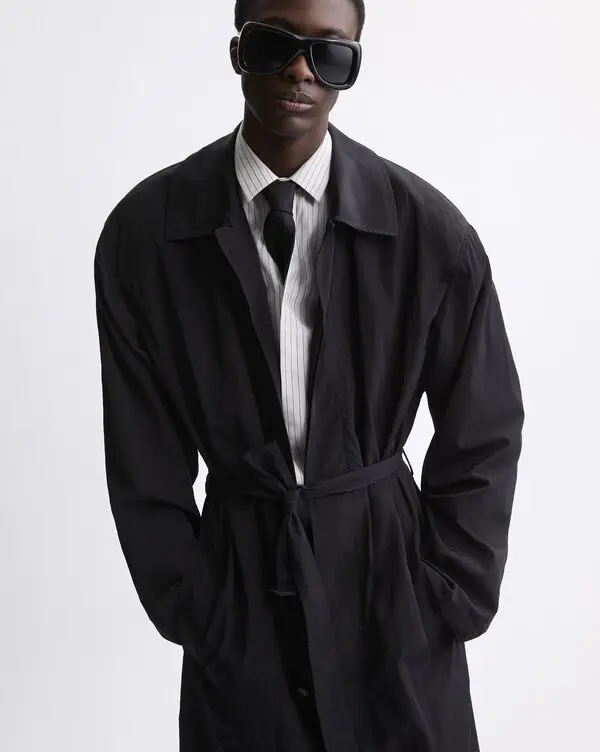 Saint Laurent Water-repellent Trench Coat In Crinkled Nylon - Noir