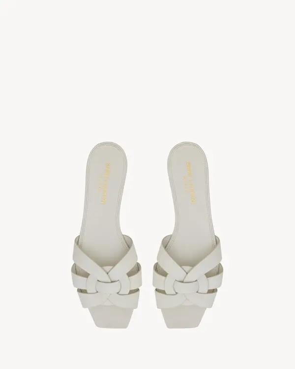 Saint Laurent Tribute Mules In Smooth Leather - White