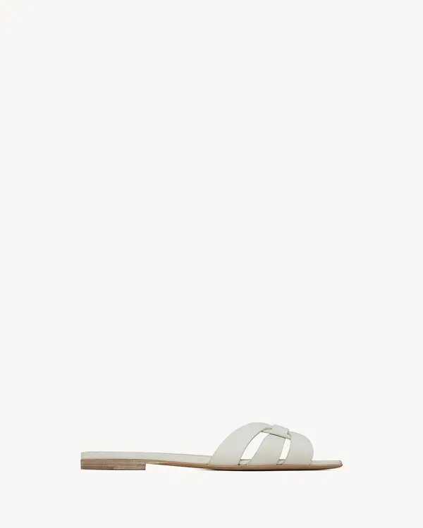 Saint Laurent Tribute Mules In Smooth Leather - White