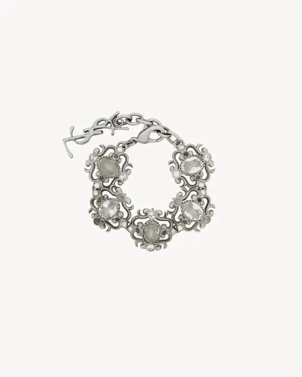 Saint Laurent Crystal Flower Metal Bracelet - Crystal And Palladium