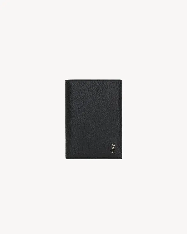 Saint Laurent Tiny Cassandre Passport Holder In Grained Leather - Black