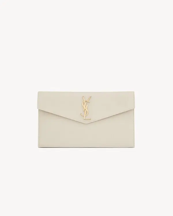 Saint Laurent Uptown Pouch In Grain De Poudre Leather - White