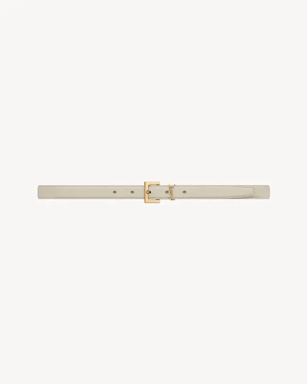 Saint Laurent Cassandre Thin Belt In Smooth Leather - White