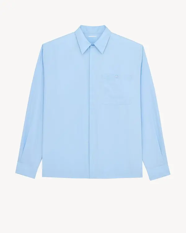 Saint Laurent Shirt In Cotton Poplin - Bleu