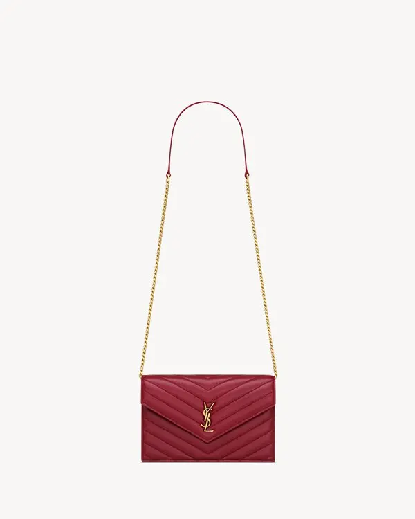 Saint Laurent Cassandre Envelope Chain Wallet In Lambskin - Deeply Red