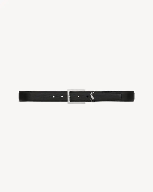 Saint Laurent Cassandre Belt In Grained Lambskin - Black