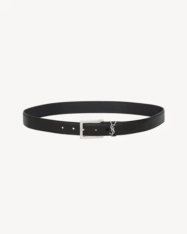 Saint Laurent Cassandre Belt In Grained Lambskin - Black