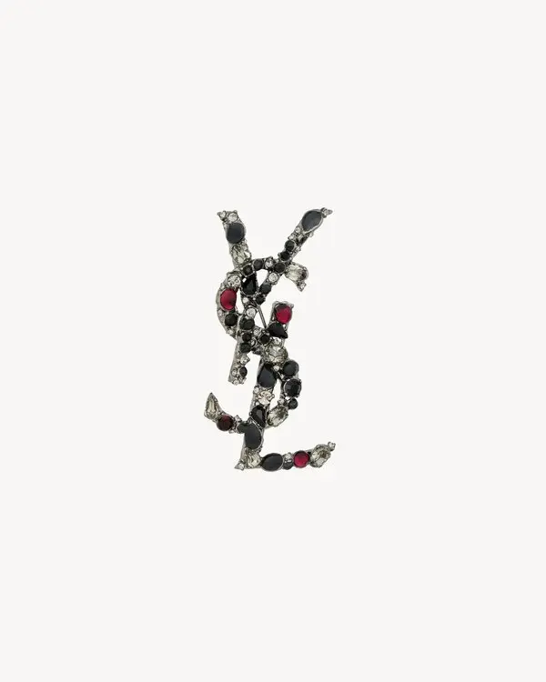 Saint Laurent Cassandre Crystal Brooch - Black, Red And Crystal