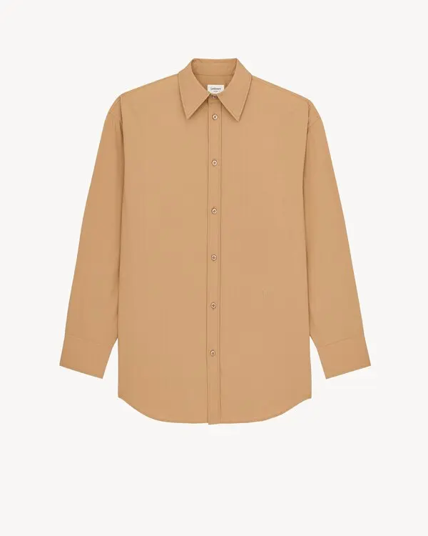 Saint Laurent Cassandre Shirt In Cotton Poplin - Chatain