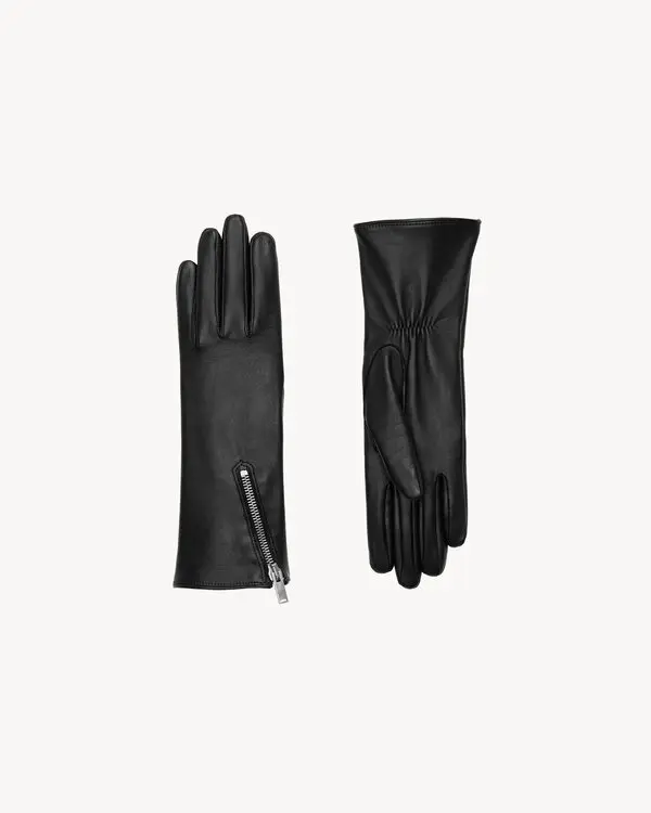 Saint Laurent Zip Gloves In Lambskin - Black