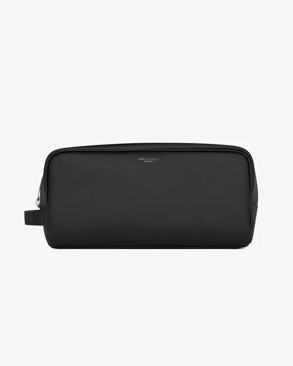 Saint Laurent Grooming Case In Grain De Poudre Leather - Black
