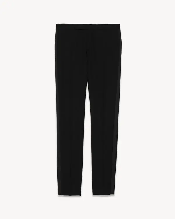 Saint Laurent Tuxedo Pants In Grain De Poudre - Black