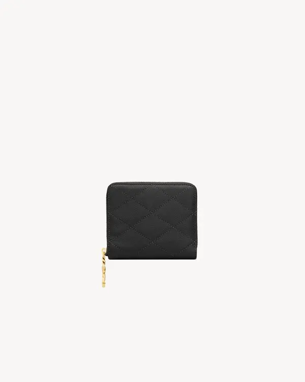 Saint Laurent Cassandre Bijou Compact Wallet In Grain De Poudre Leather - Black