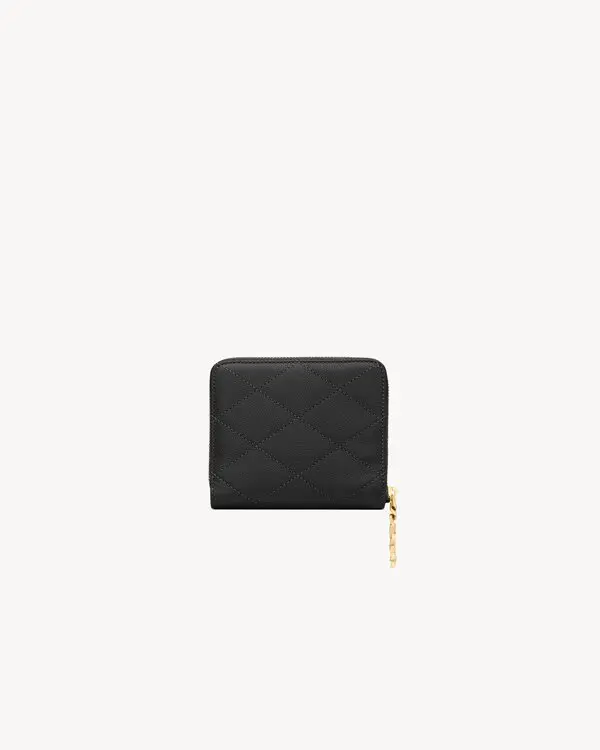 Saint Laurent Cassandre Bijou Compact Wallet In Grain De Poudre Leather - Black