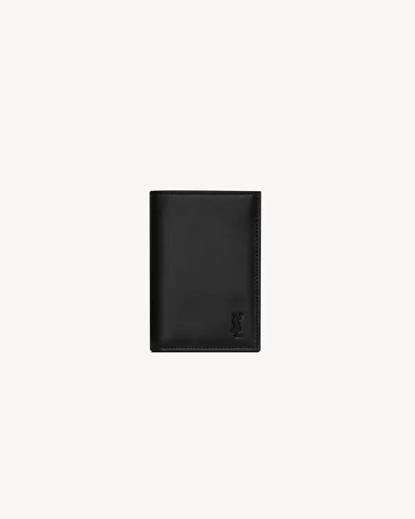 Saint Laurent Tiny Cassandre Credit Card Wallet In Matte Leather - Black