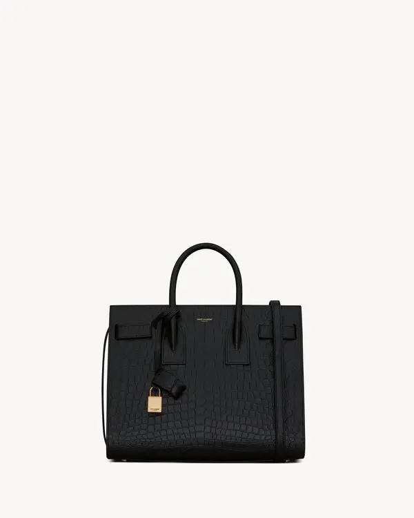 Saint Laurent Sac De Jour In Crocodile-embossed Leather