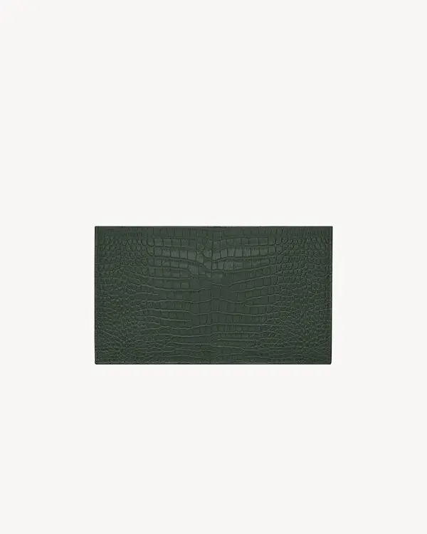 Saint Laurent Ptown Pouch In Crocodile-embossed Shiny Leather - Mint