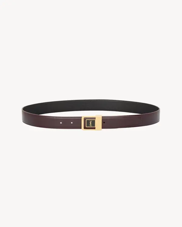 Saint Laurent La 66 Buckle Belt In Lacquered Leather - Red Tan