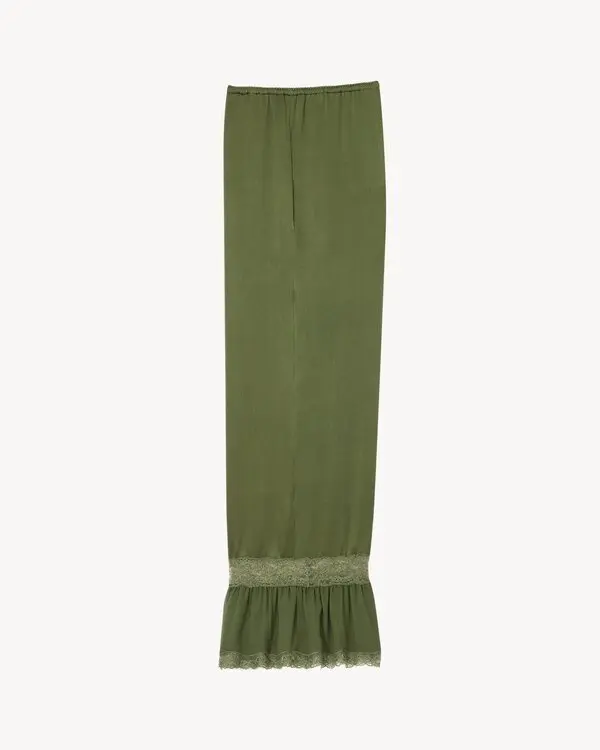 Saint Laurent Silk Satin Lace-cuff Pants