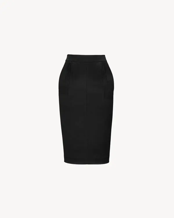 Saint Laurent Cassandre Padded Satin Pencil Skirt - Noir