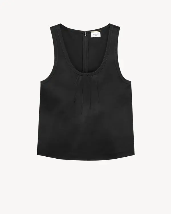 Saint Laurent Cassandre Shift Top In Satin - Noir