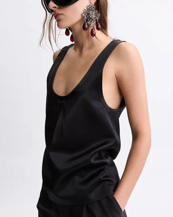 Saint Laurent Cassandre Shift Top In Satin - Noir