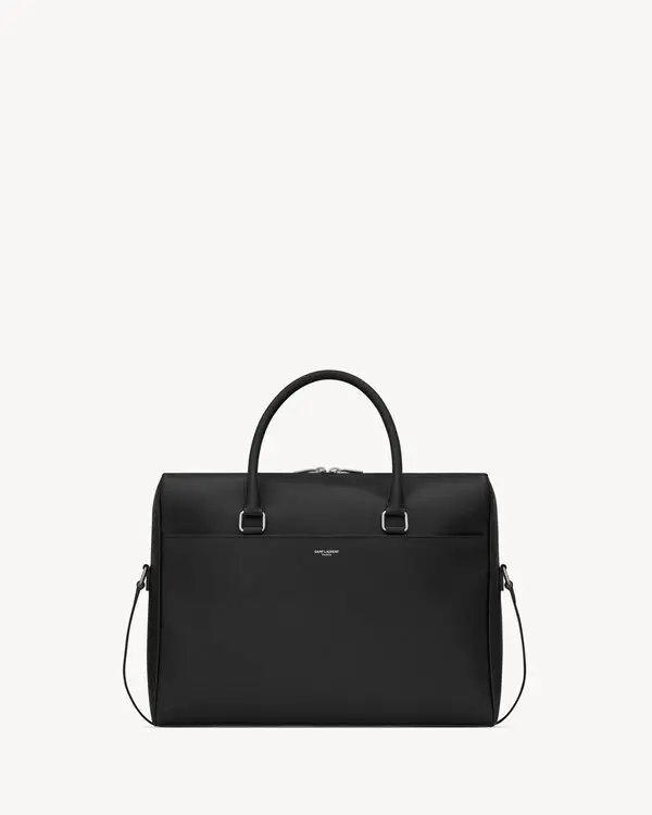 Saint Laurent Duffle Briefcase In Grain De Poudre Embossed Leather - Black