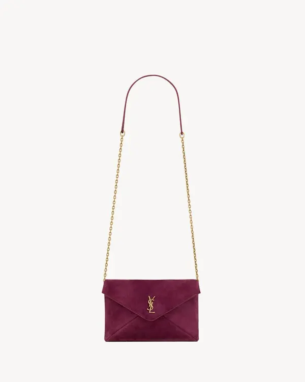 Saint Laurent Cassandre Small Chain Pouch In Suede - Deep Fuchsia