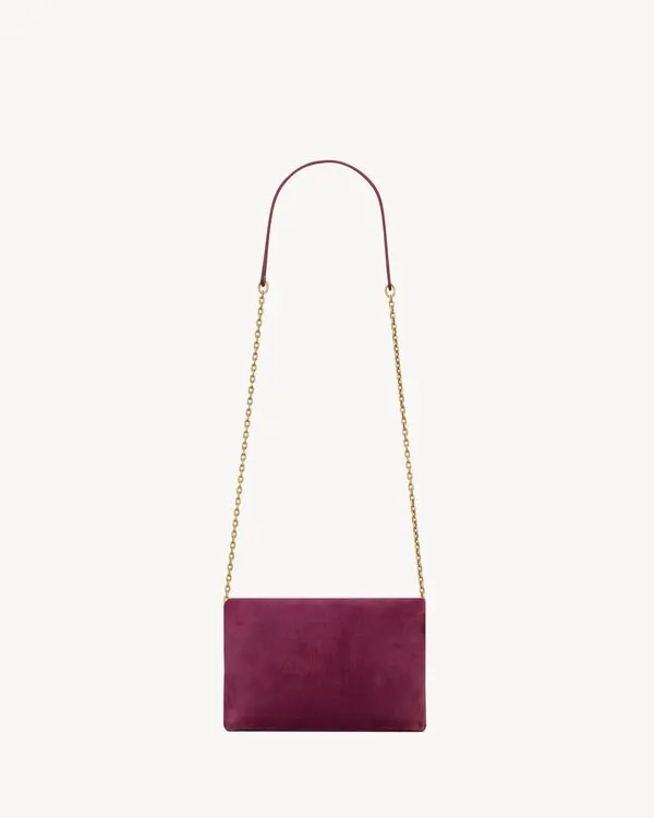 Saint Laurent Cassandre Small Chain Pouch In Suede - Deep Fuchsia