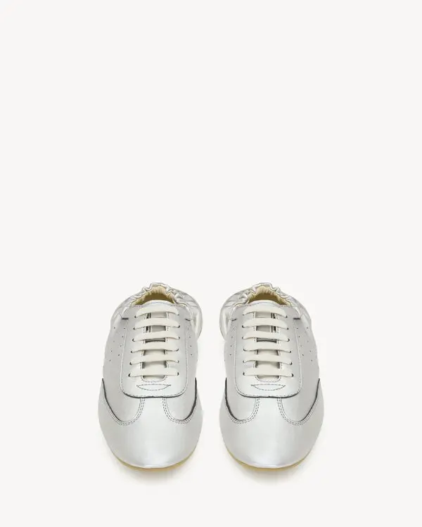Saint Laurent Lewis Sneakers In Metallic Leather And Suede - Silver Pale
