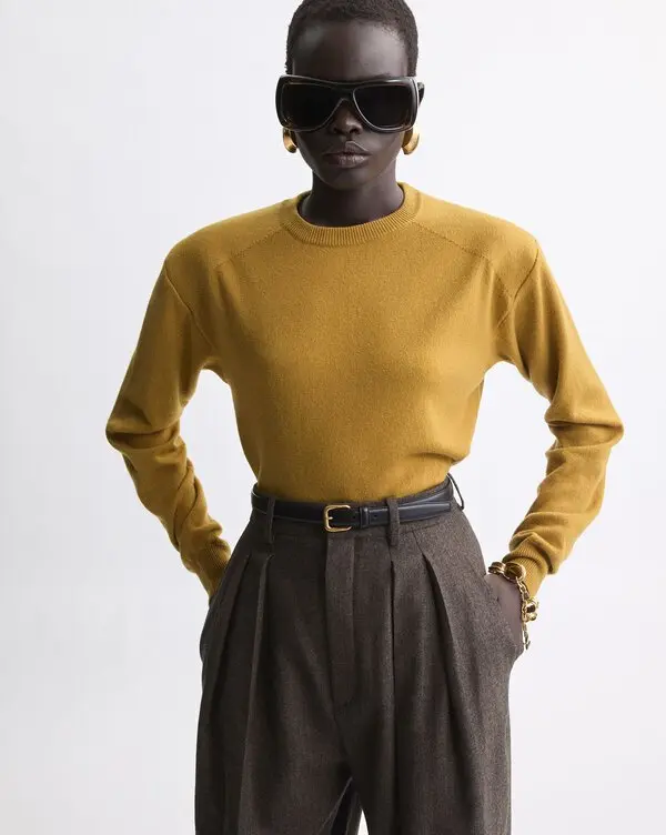 Saint Laurent Crewneck Sweater In Cashmere - Moutarde