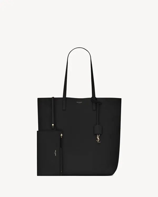 Saint Laurent East/west Shopping Tote In Leather With Cassandre Charm - Black