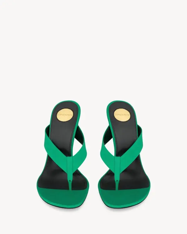 Saint Laurent Opyum Mules In Satin Crepe - Vert Emerald