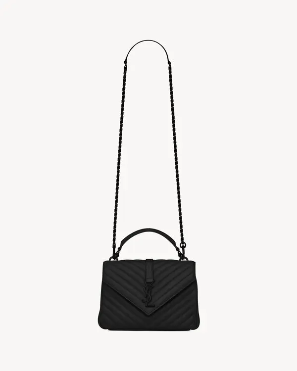 Saint Laurent College Medium Quilted Leather Satchel - Black