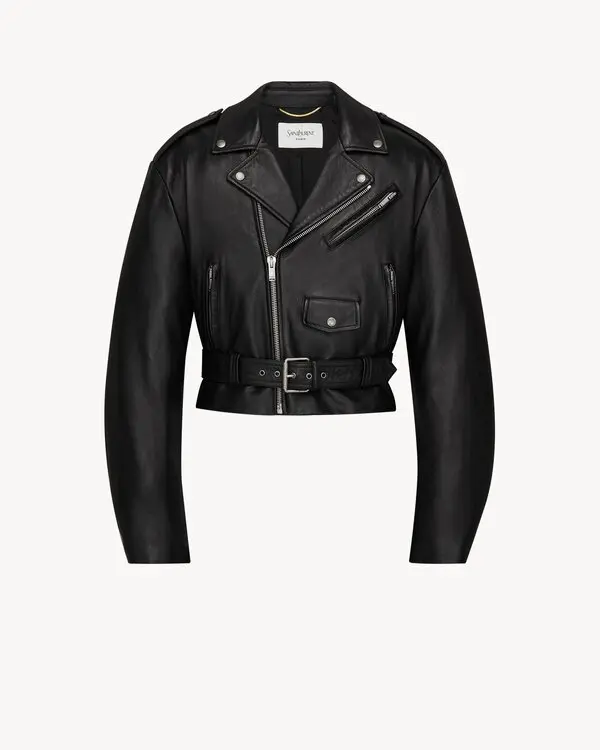 Saint Laurent Zip Biker Jacket In Lambskin - Noir
