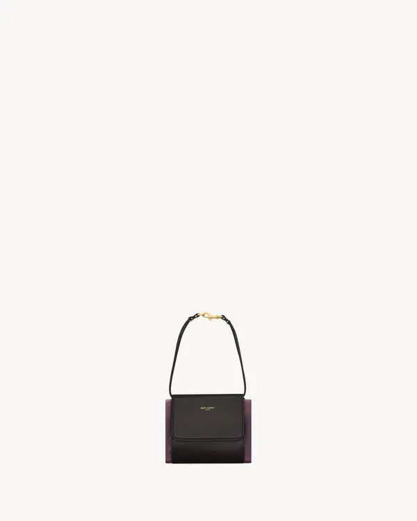 Saint Laurent Foulard Folding Pouch In Silk Satin And Leather - Black