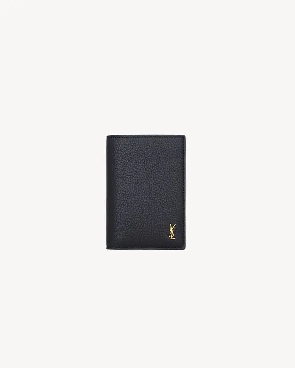 Saint Laurent Tiny Cassandre Credit Card Wallet In Grained Leather - Midnight Blue