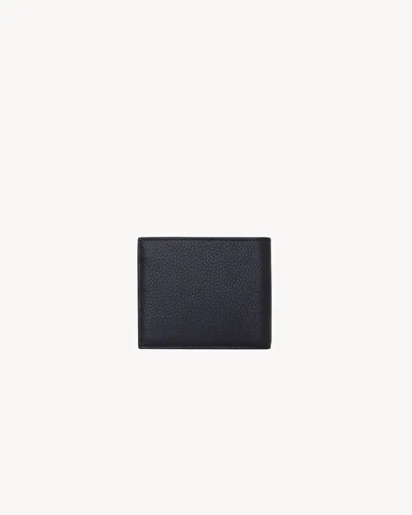 Saint Laurent Tiny Cassandre East/west Wallet In Grained Leather - Midnight Blue