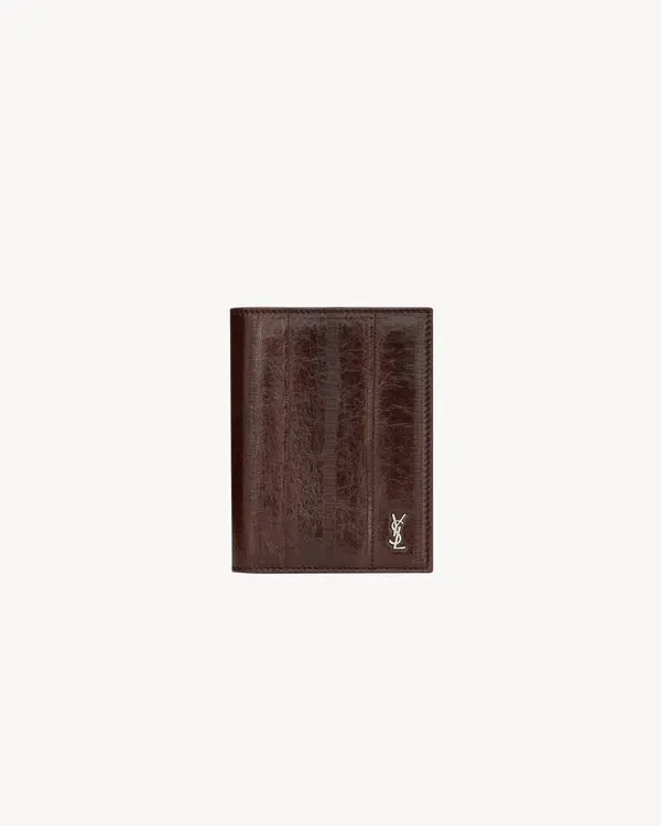 Saint Laurent Tiny Cassandre Credit Card Wallet In Eel - Brown