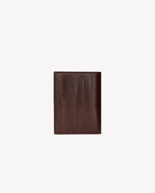 Saint Laurent Tiny Cassandre Credit Card Wallet In Eel - Brown