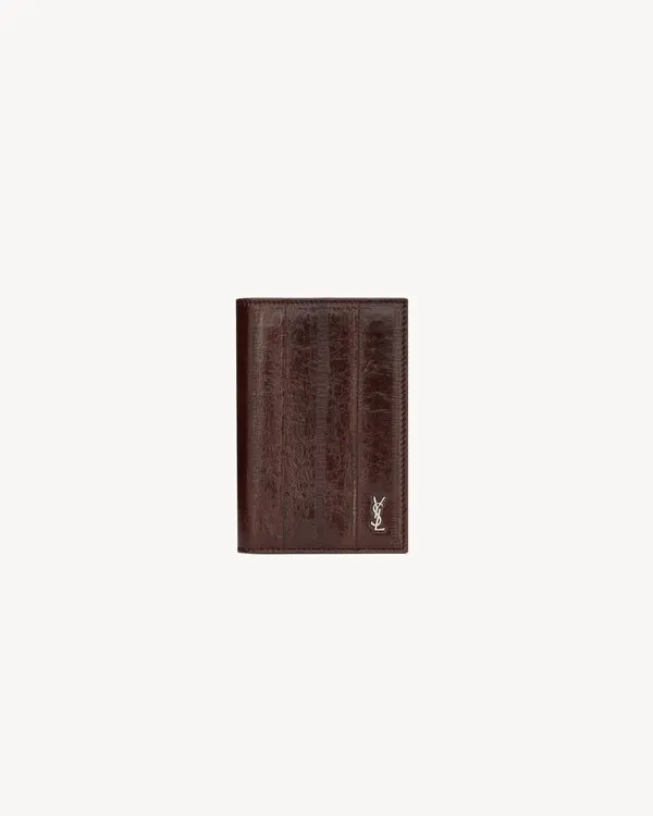 Saint Laurent Tiny Cassandre Credit Card Wallet In Hagfish - Brown