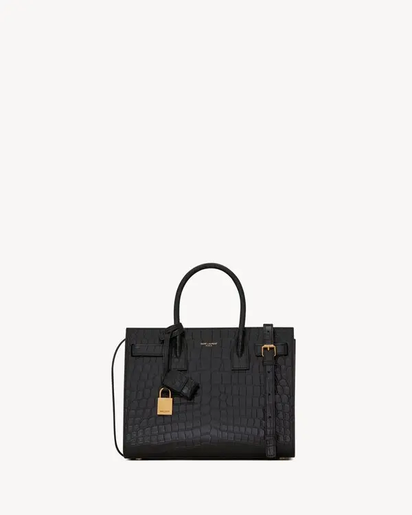 Saint Laurent Sac De Jour Bag In Crocodile-embossed Leather - Black